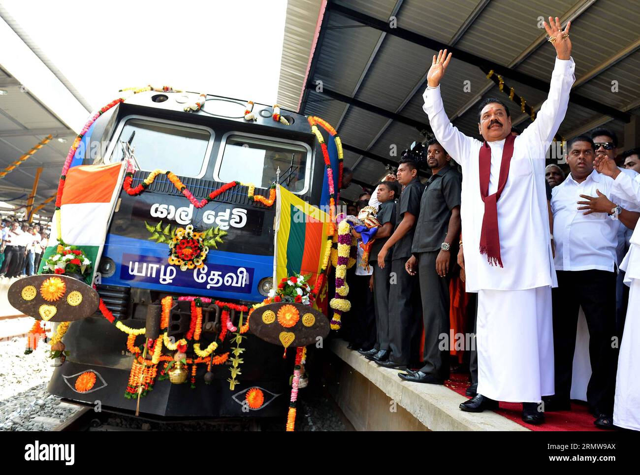 Sri Lankan President Mahinda Rajapakse gestures at the rebuilt Jaffna ...