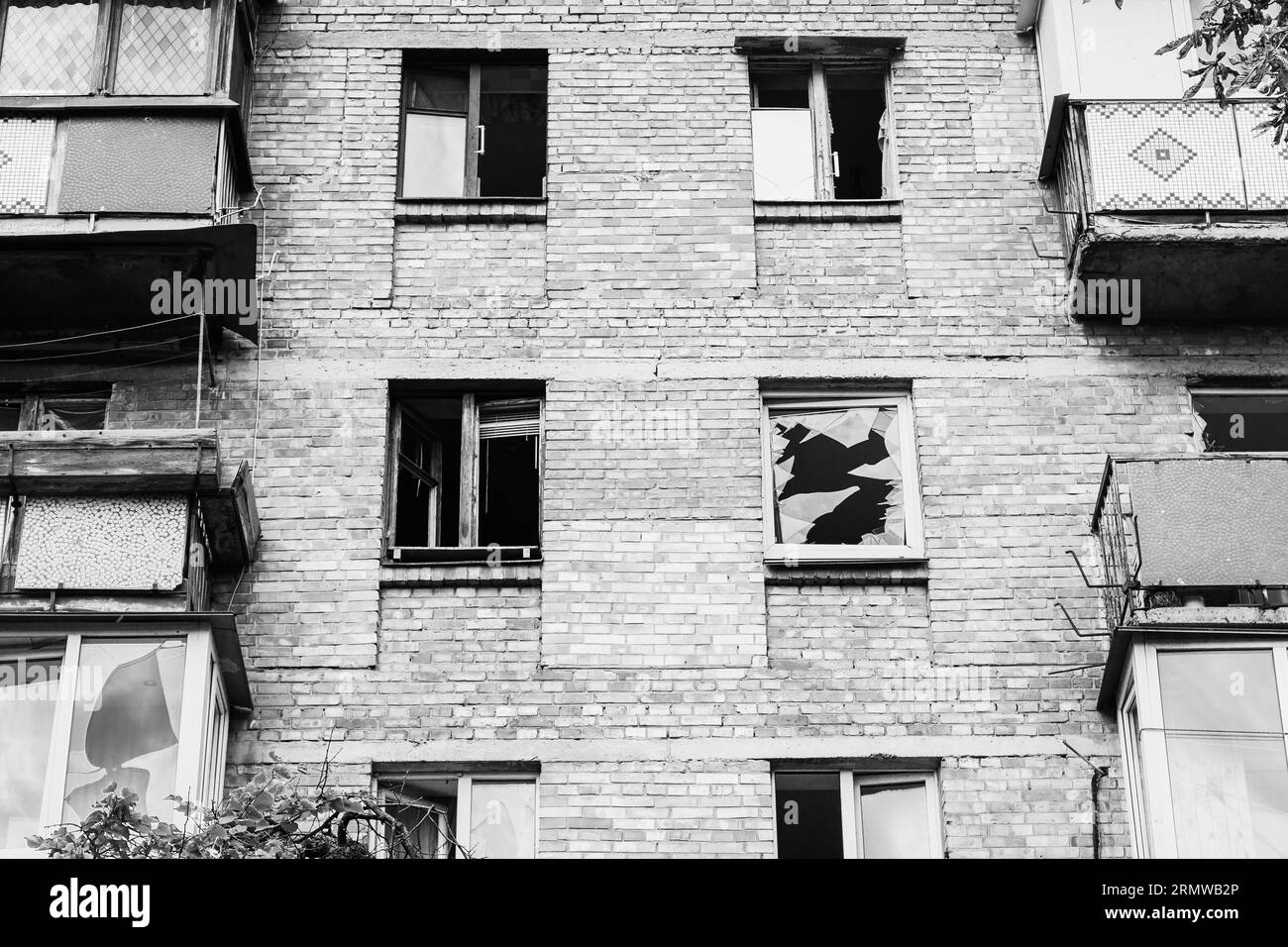 Missile attack in Kyiv, Ukraine, august 2023. Broken windows after ...