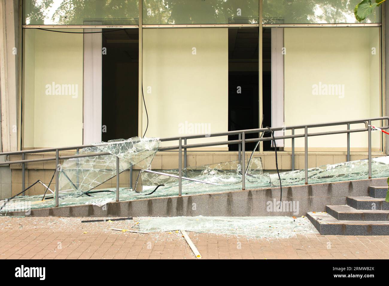 Missile attack in Kyiv, Ukraine, august 2023. Broken windows after ...