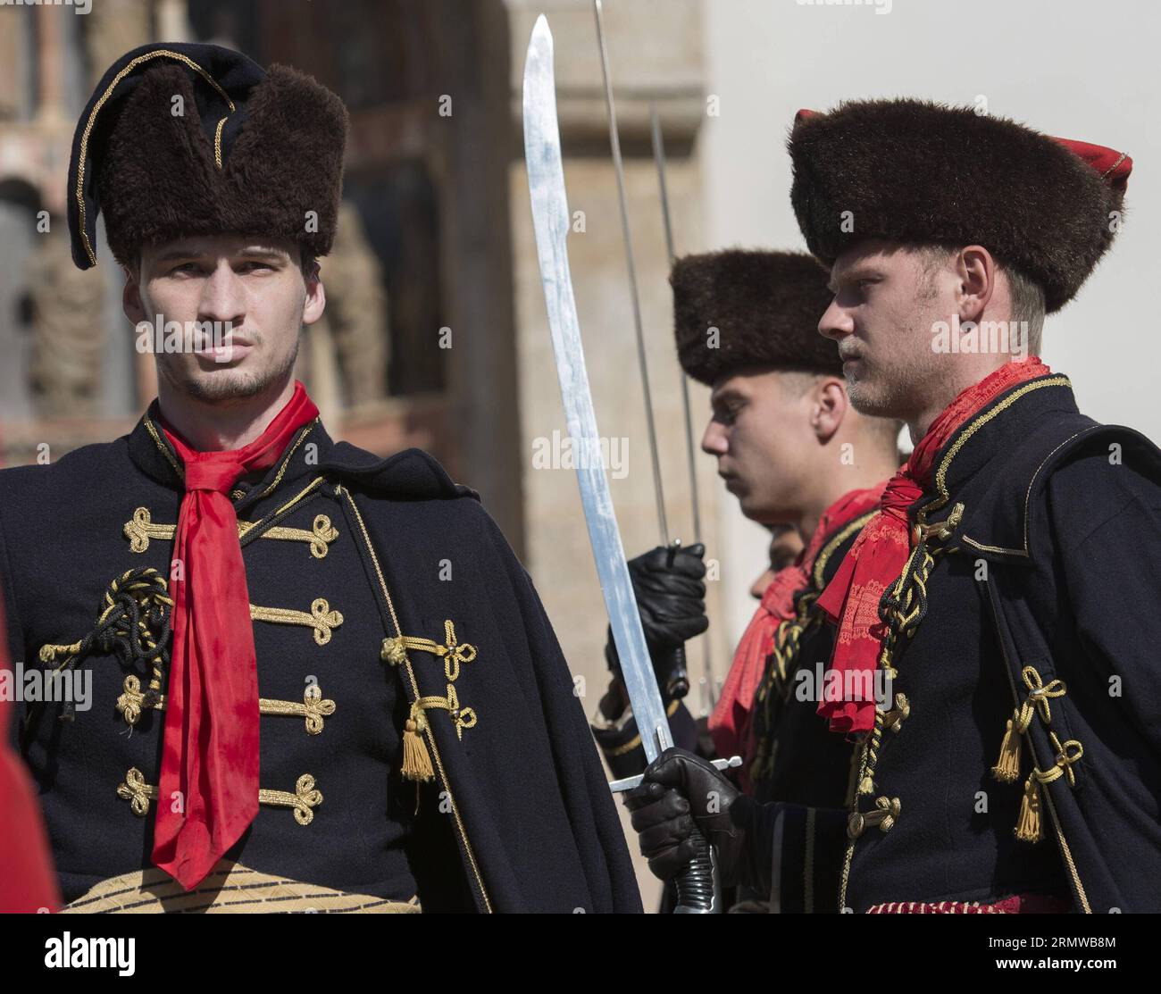 Soldiers of the Guard of Honour of the Cravat Regiment take part in the ...