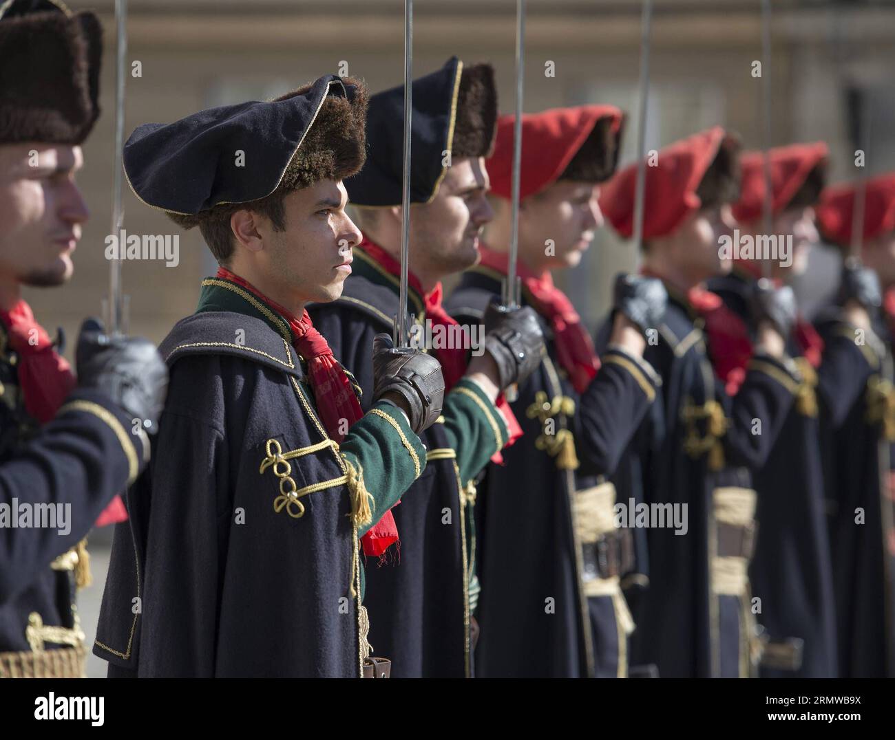 Soldiers of the Guard of Honour of the Cravat Regiment take part in the ...