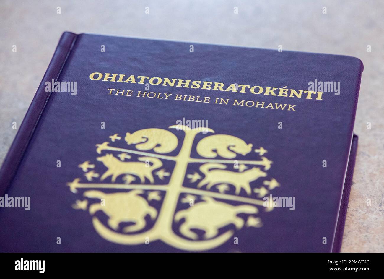 Kanesatake, Canada. 27th Aug, 2023. A copy of the Bible translated from ...