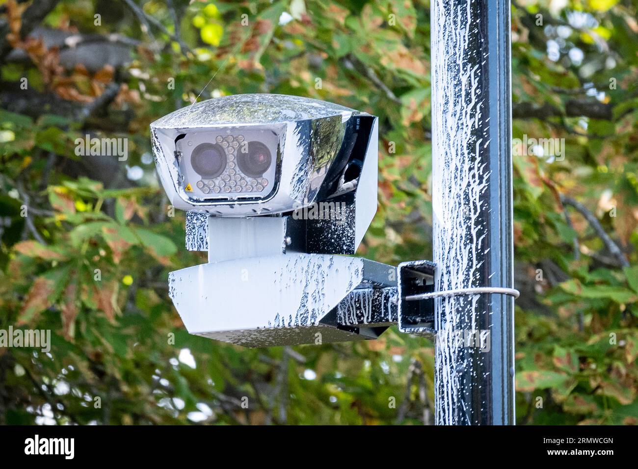 London, UK. 30 August 2023. A paint-splattered camera for the Ultra Low ...