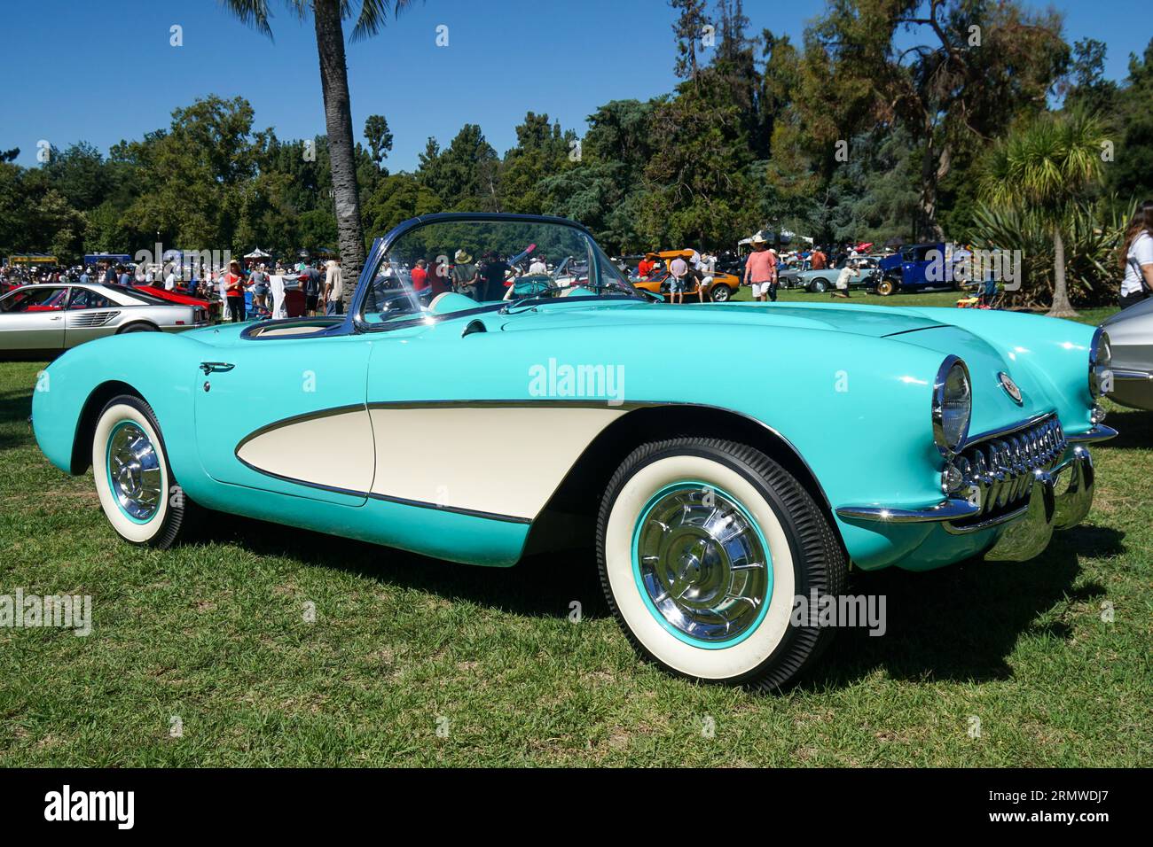 A mint 1967 baby blue Chevrolet Corvette convertible , on display at a ...