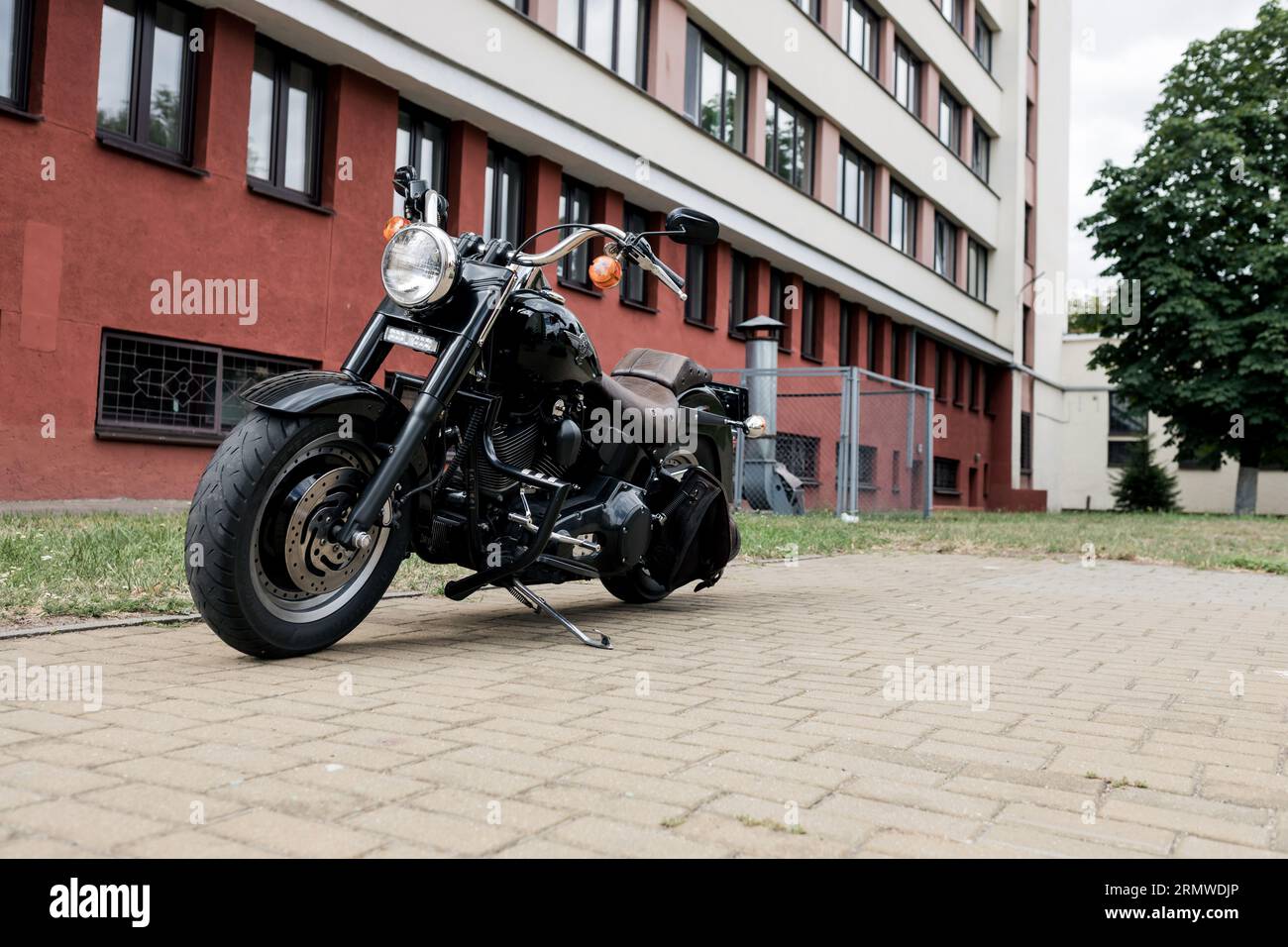Minsk, Belarus, August 2023 - black brutal harley davidson motorcycle ...