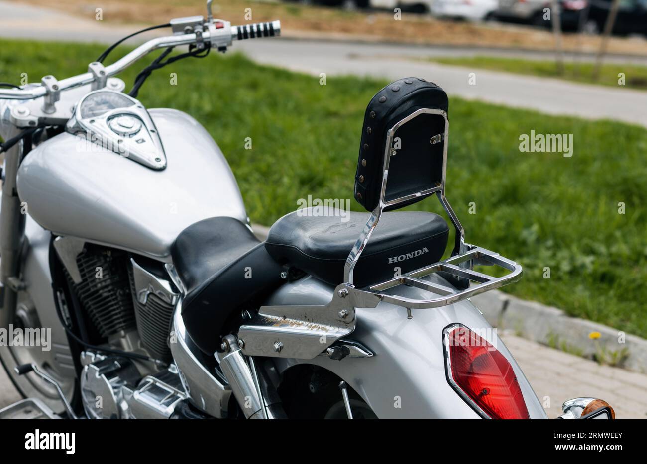 Minsk, Belarus, August 2023 - seat of a classic Japanese Honda ...