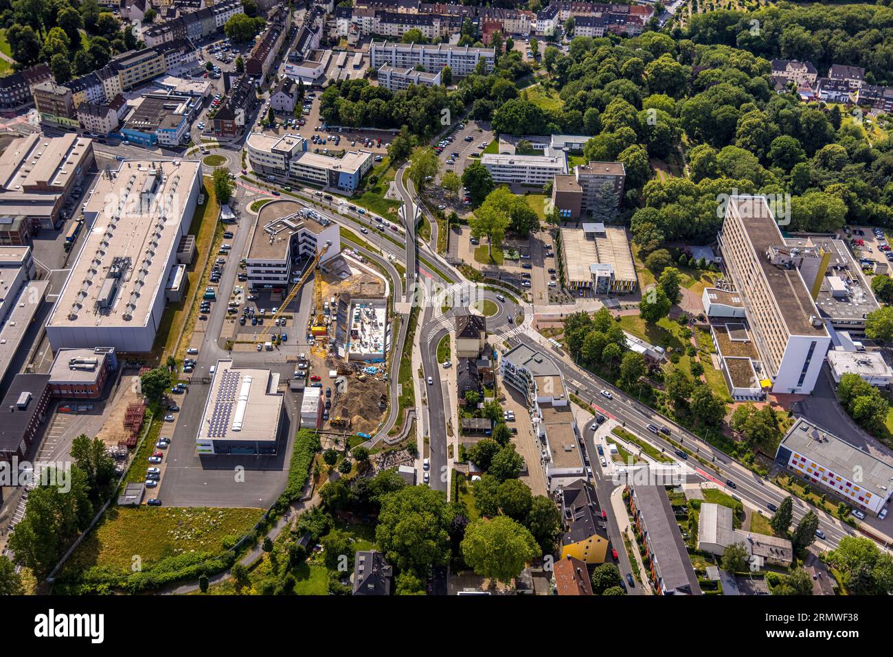 Aerial view, construction site traffic circle at Pferdebachstraße with ...