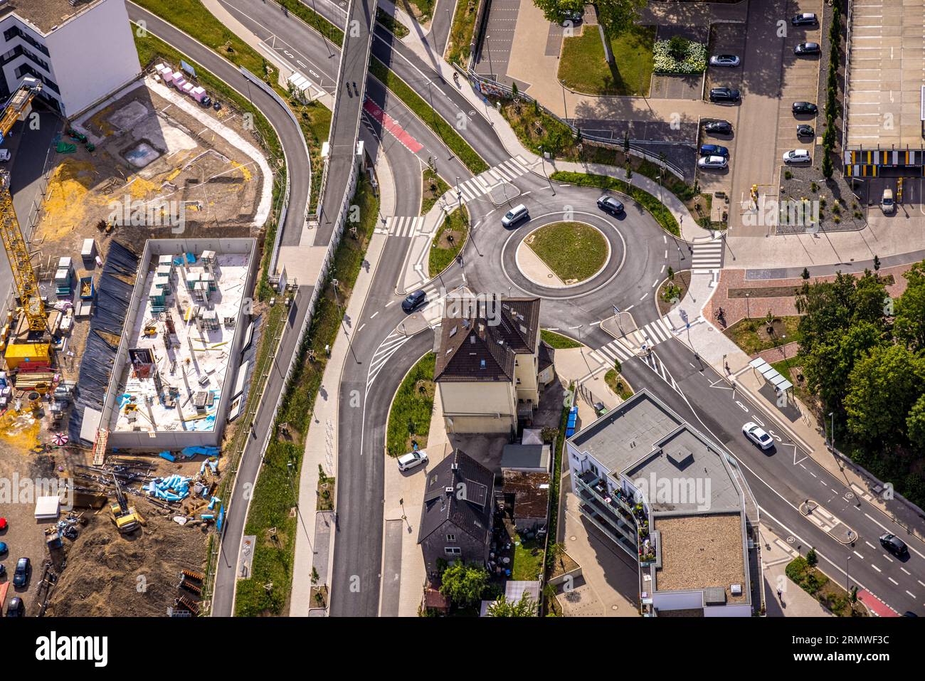 Aerial view, construction site traffic circle at Pferdebachstraße with ...