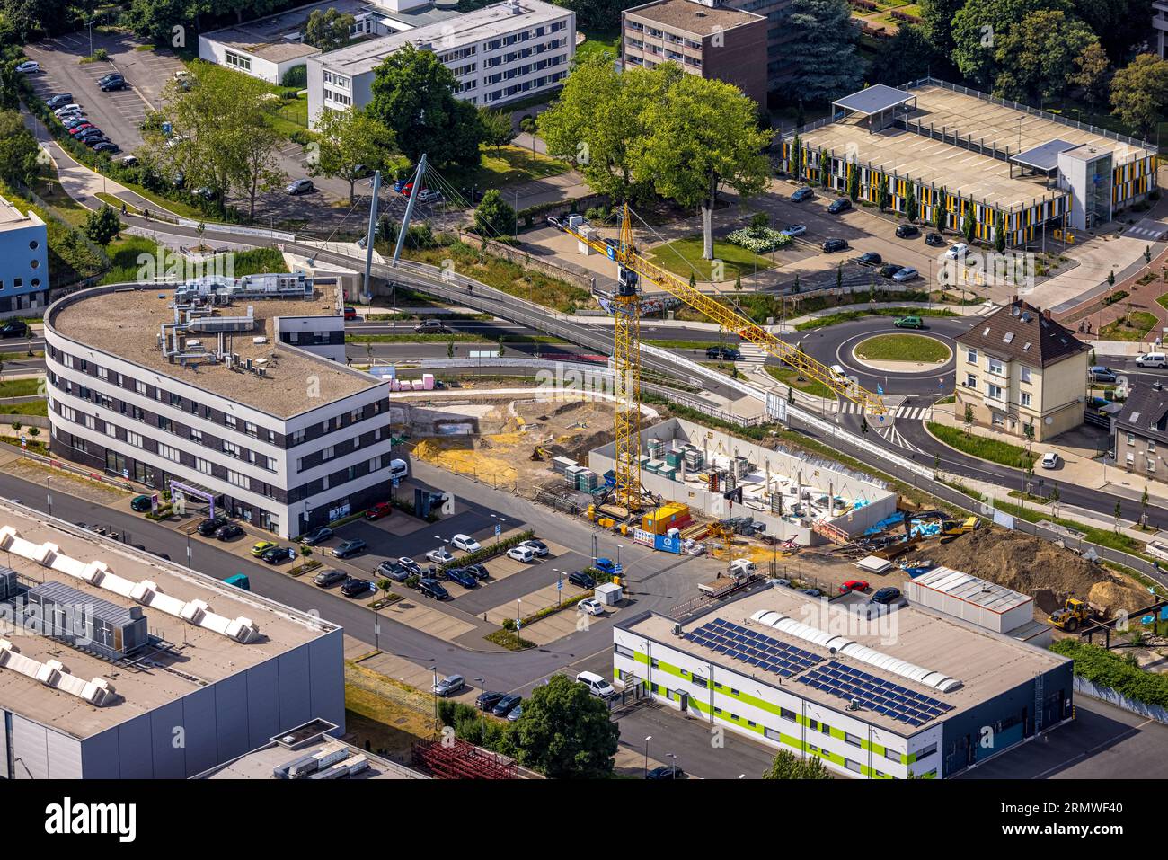 Aerial view, construction site traffic circle at Pferdebachstraße with ...