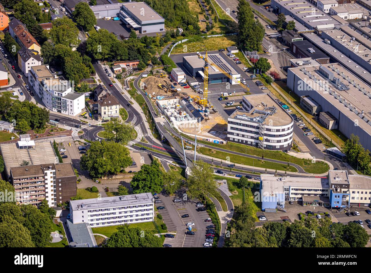 Aerial view, construction site traffic circle at Pferdebachstraße with ...