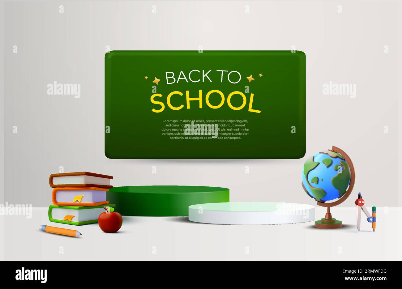 3d back to school banner template. Combination of books, chalkboard ...