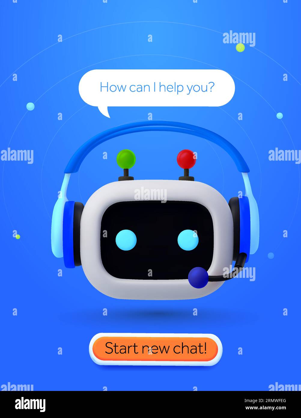 3d smart and cute robot or AI help desk banner template. Combination of ...