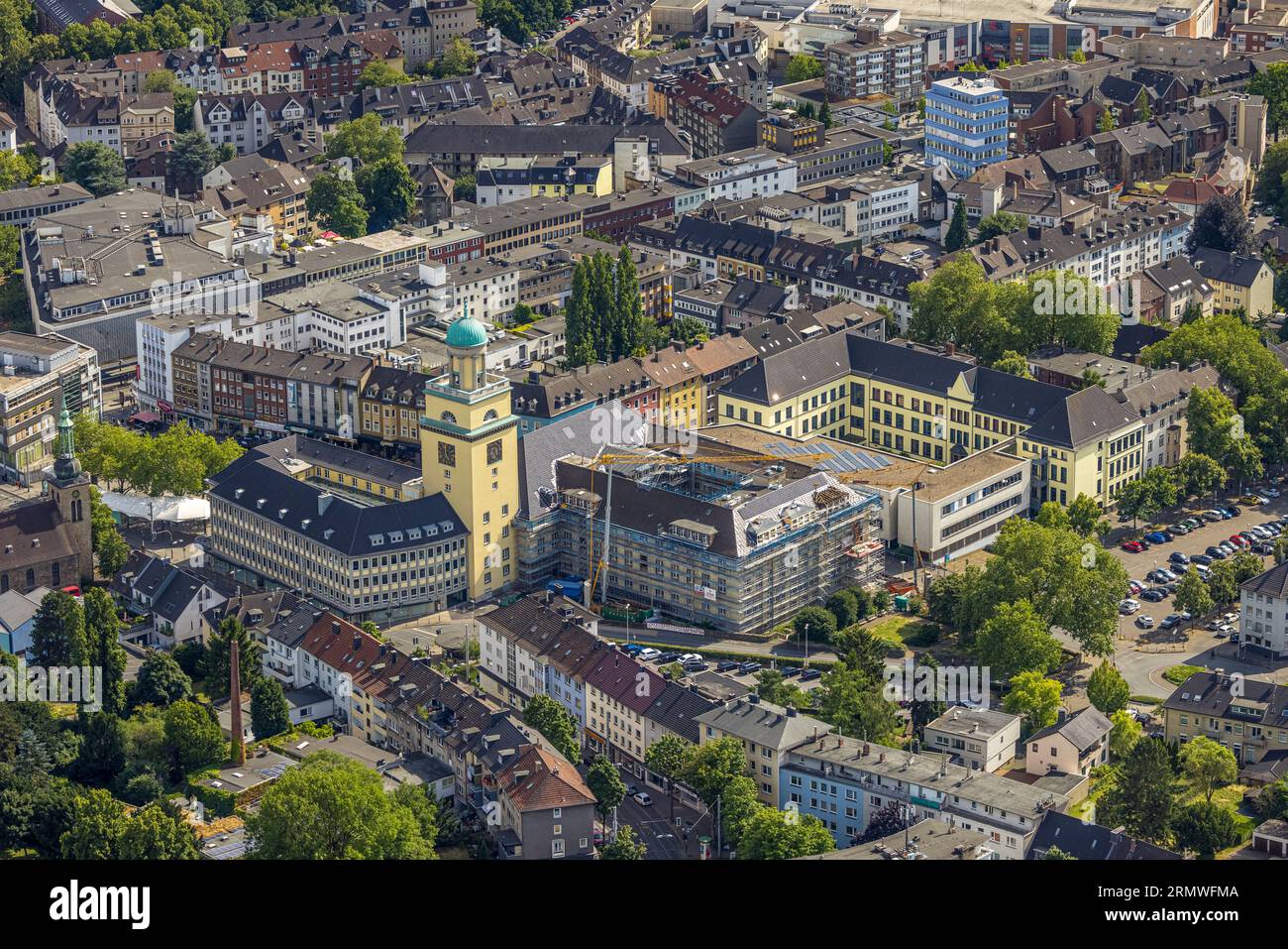 Aerial view, town hall redevelopment with construction site, Witten ...
