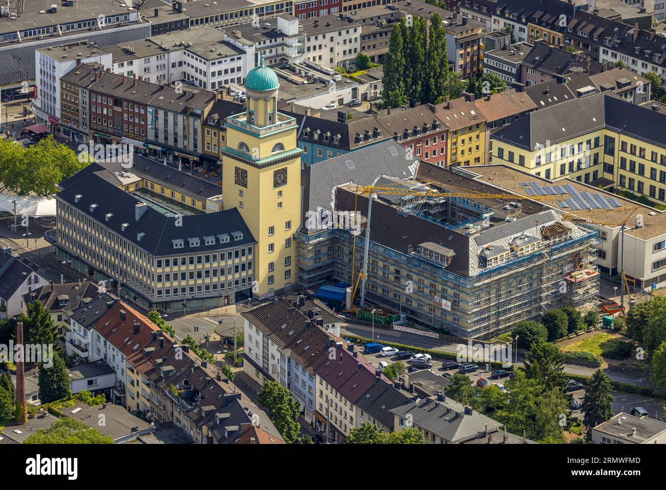 Aerial view, town hall redevelopment with construction site, Witten ...