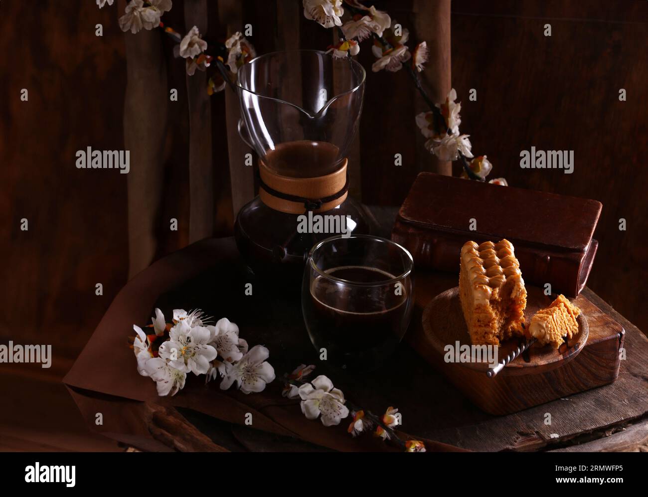 atmospheric still life dessert, dark style Stock Photo - Alamy