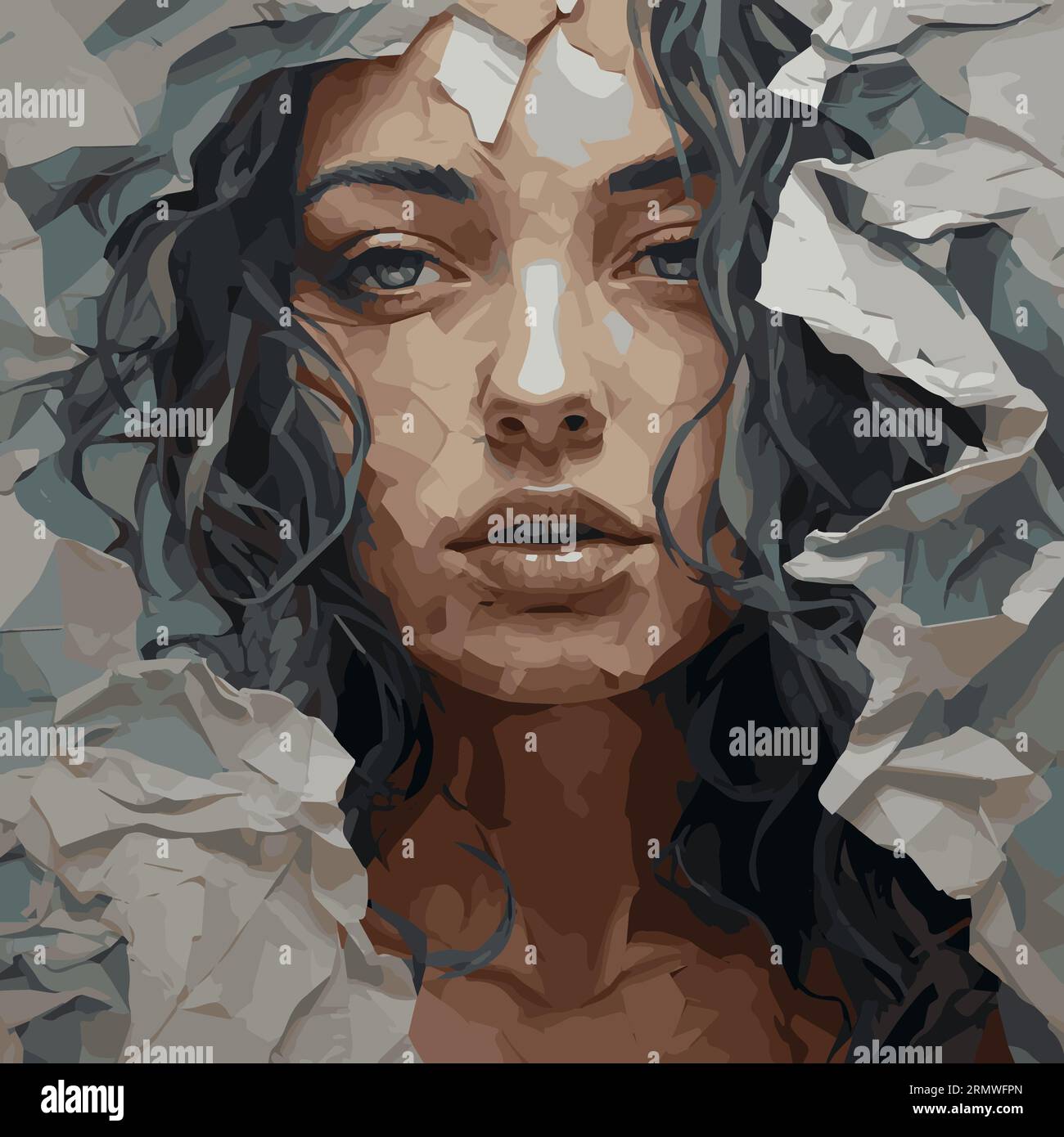 Torn paper with a stylized girl s face. Vector illustration. For design ...