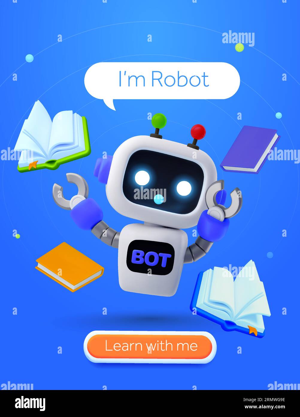 3d knowledgable robot or AI help desk banner template. Combination of ...