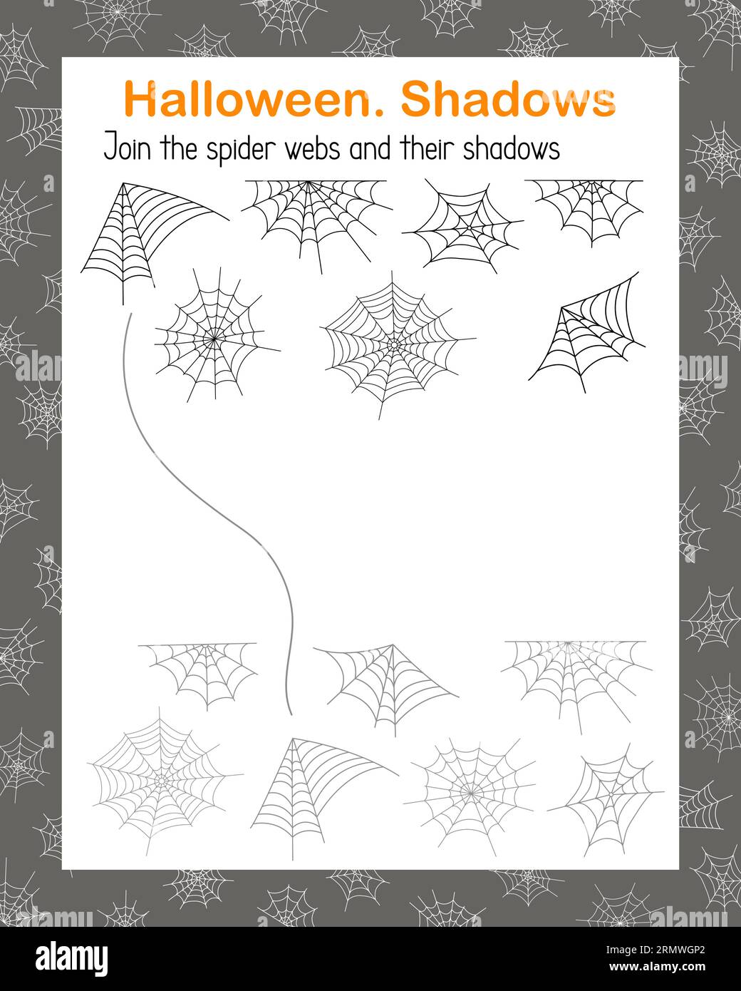 Spider webs shadow matching game, Halloween holiday kids leisure ...