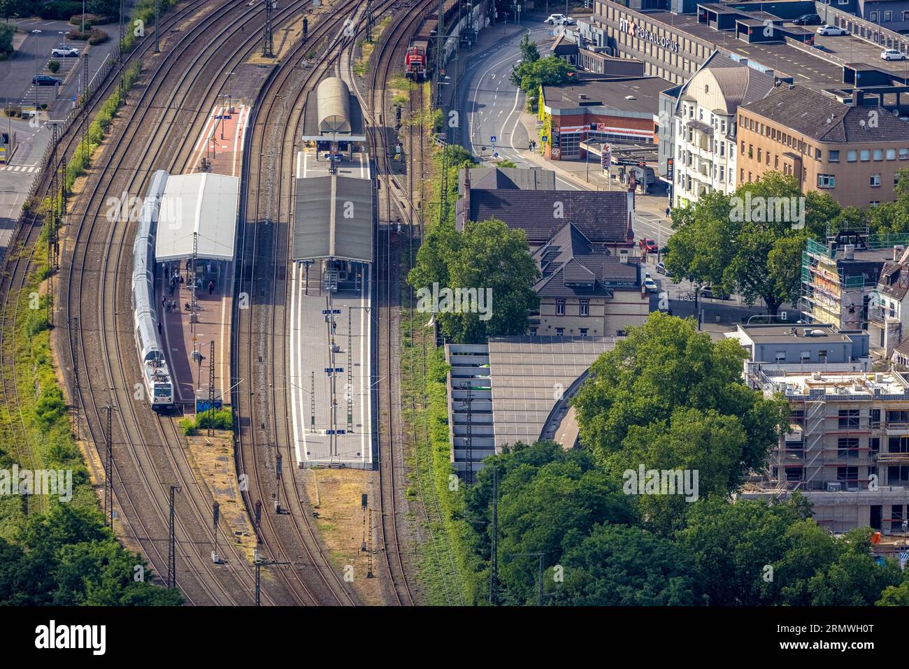 Aerial view, main station and platforms, Witten, Ruhr area, North Rhine ...