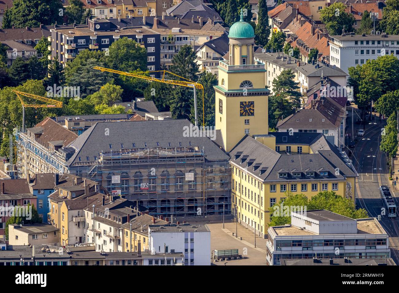 Aerial view, town hall redevelopment with construction site, Witten ...