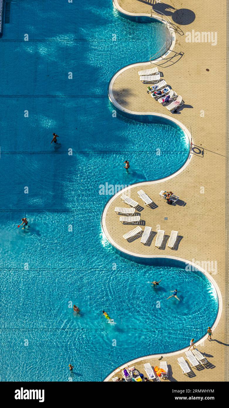 Aerial view, outdoor pool with sunbeds, Annen, Witten, Ruhr area, North ...