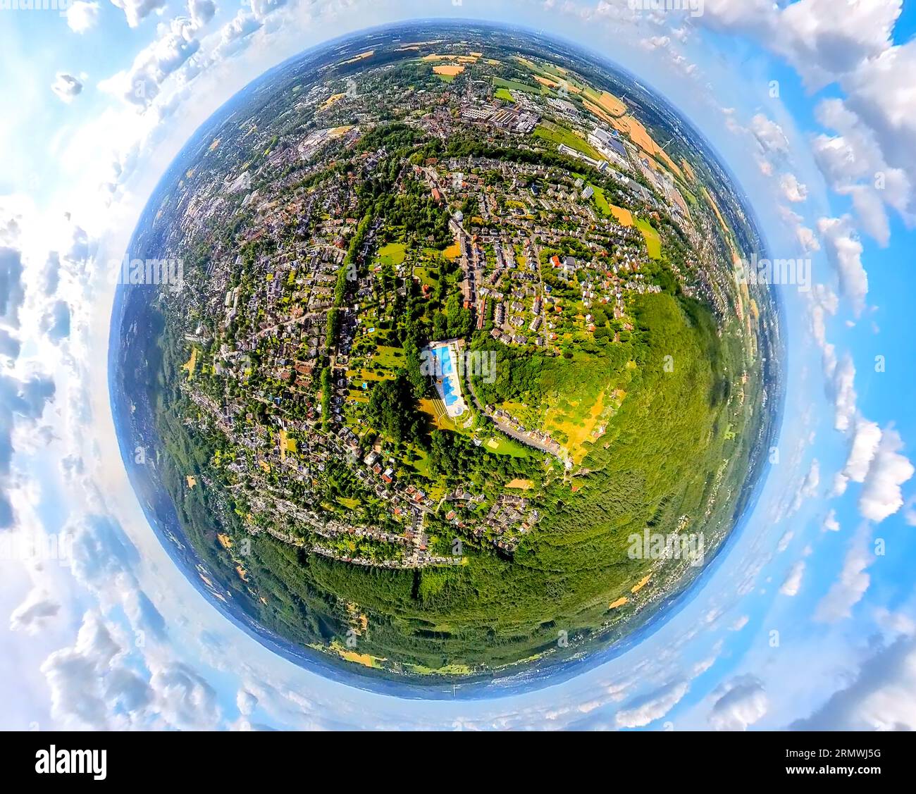 Aerial view, outdoor pool Annen, forest area Herrenholz, city view ...
