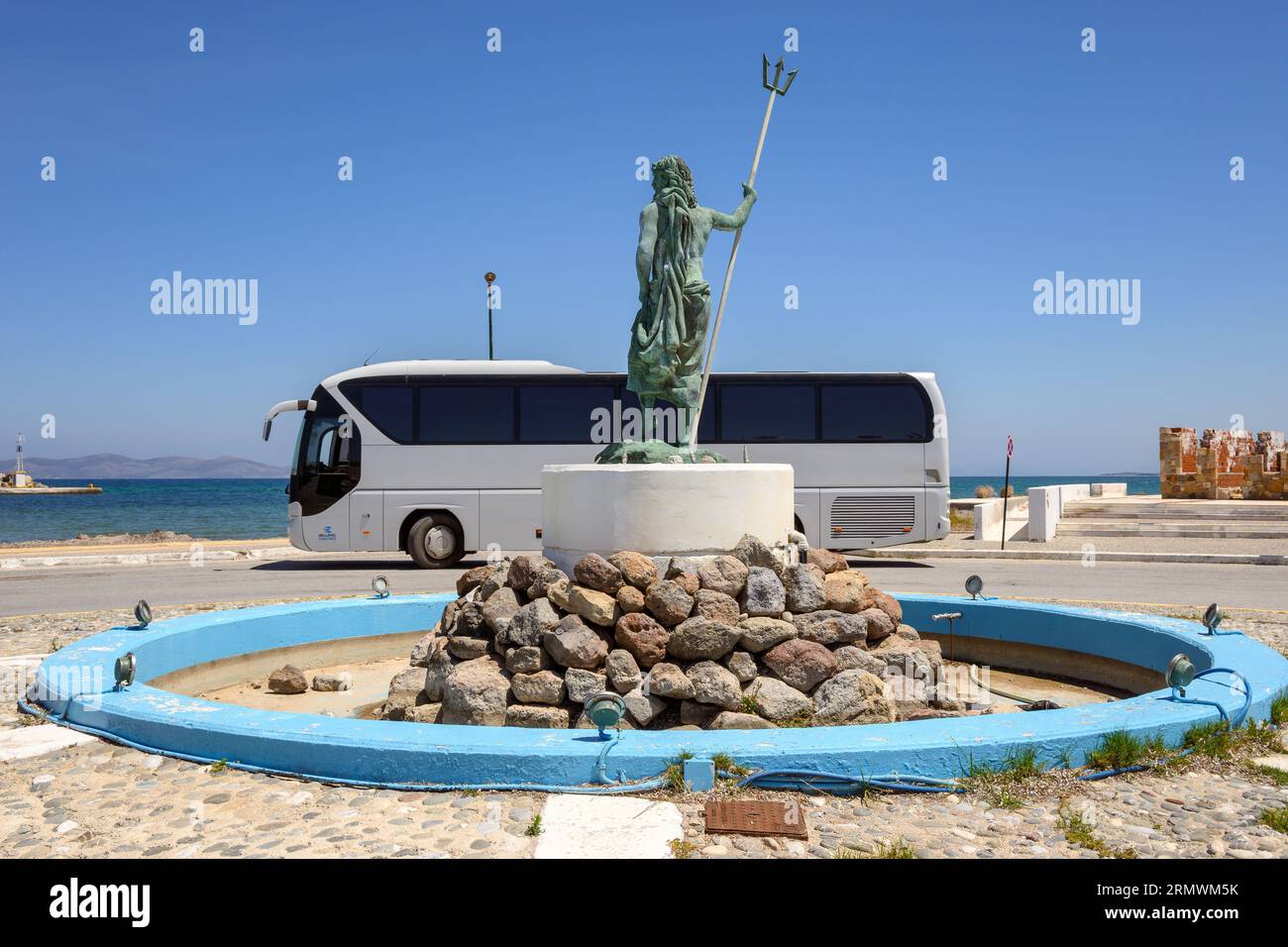 Kos, Greece - May 8, 2023: The main square with Poseidon statue in the ...