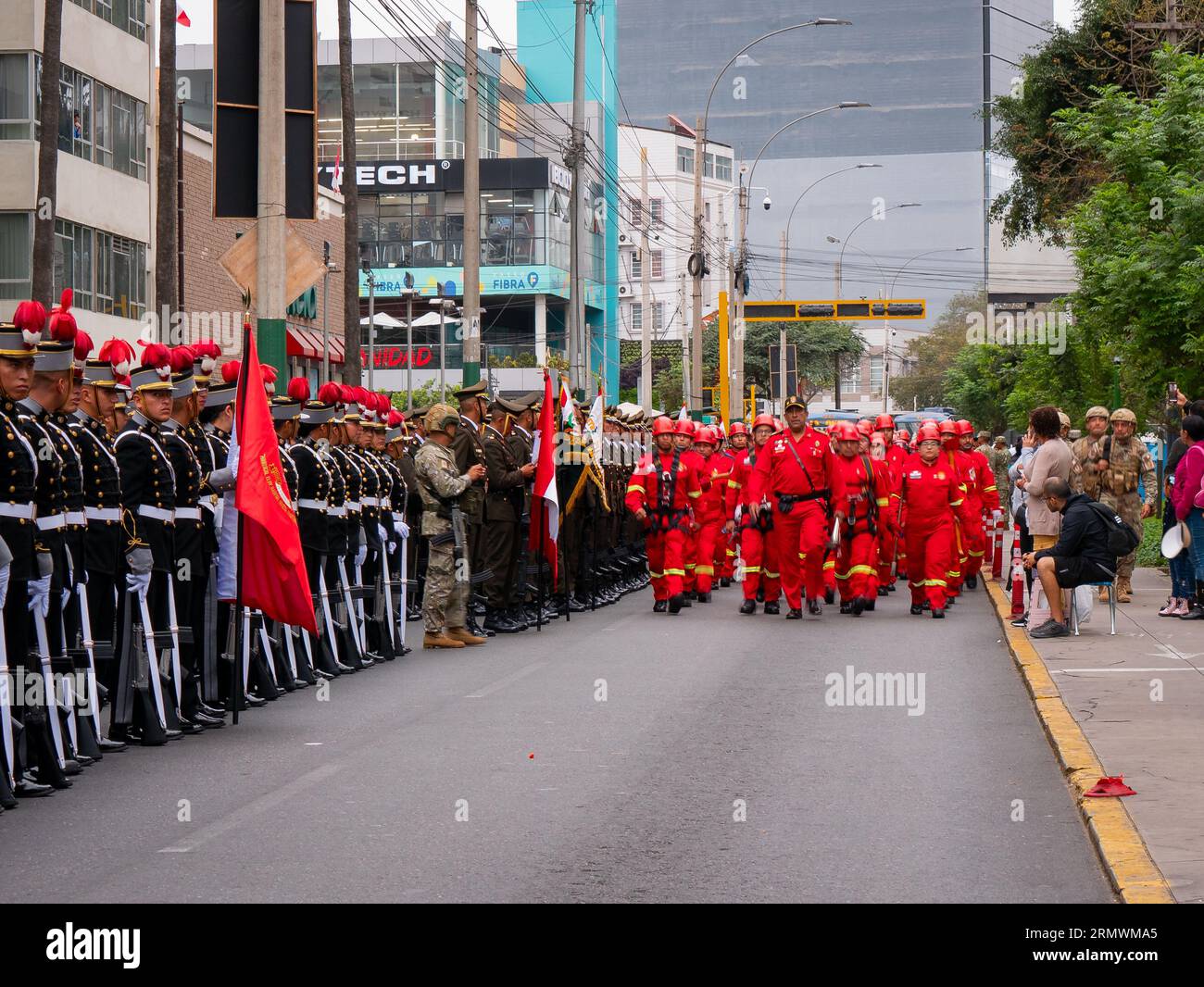 Lima, Peru - July 29 2023: Young Peruvian Women and Men in Red Uniforms ...