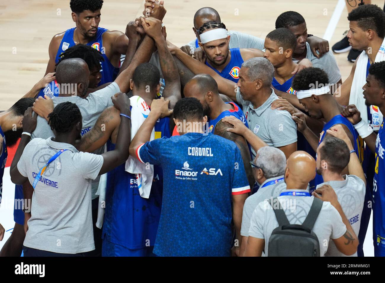 Okinawa, Japan. 30th Aug, 2023. Team Cape Verde gather after the group F first round match ...