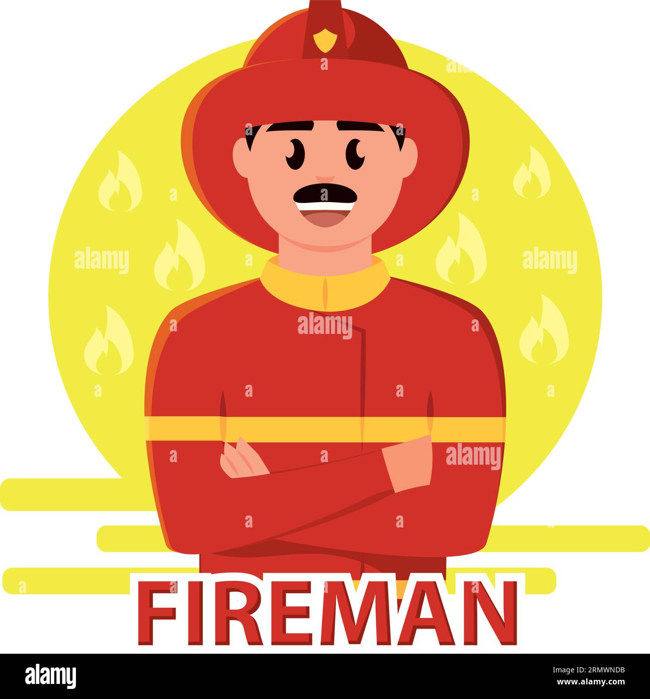 Isolated male cute fireman character Profession Vector Stock Vector ...