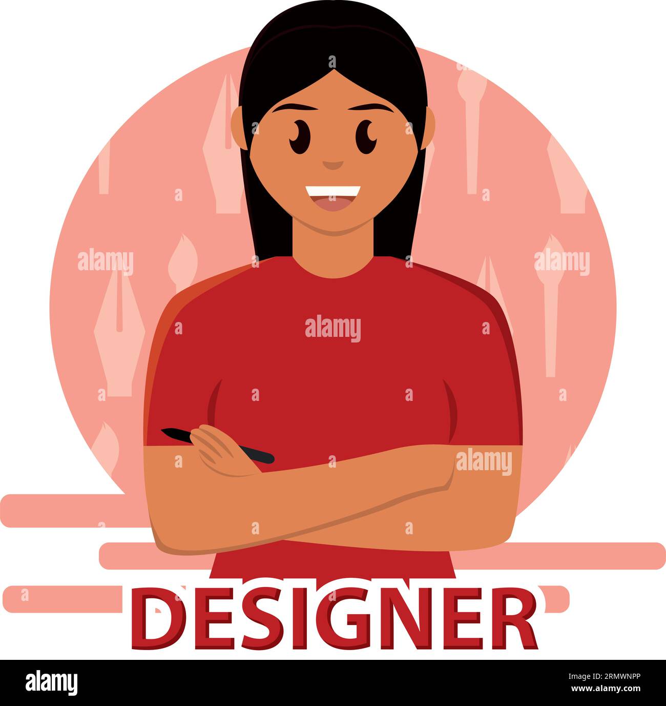 Isolated cute female designer character Profession Vector Stock Vector ...