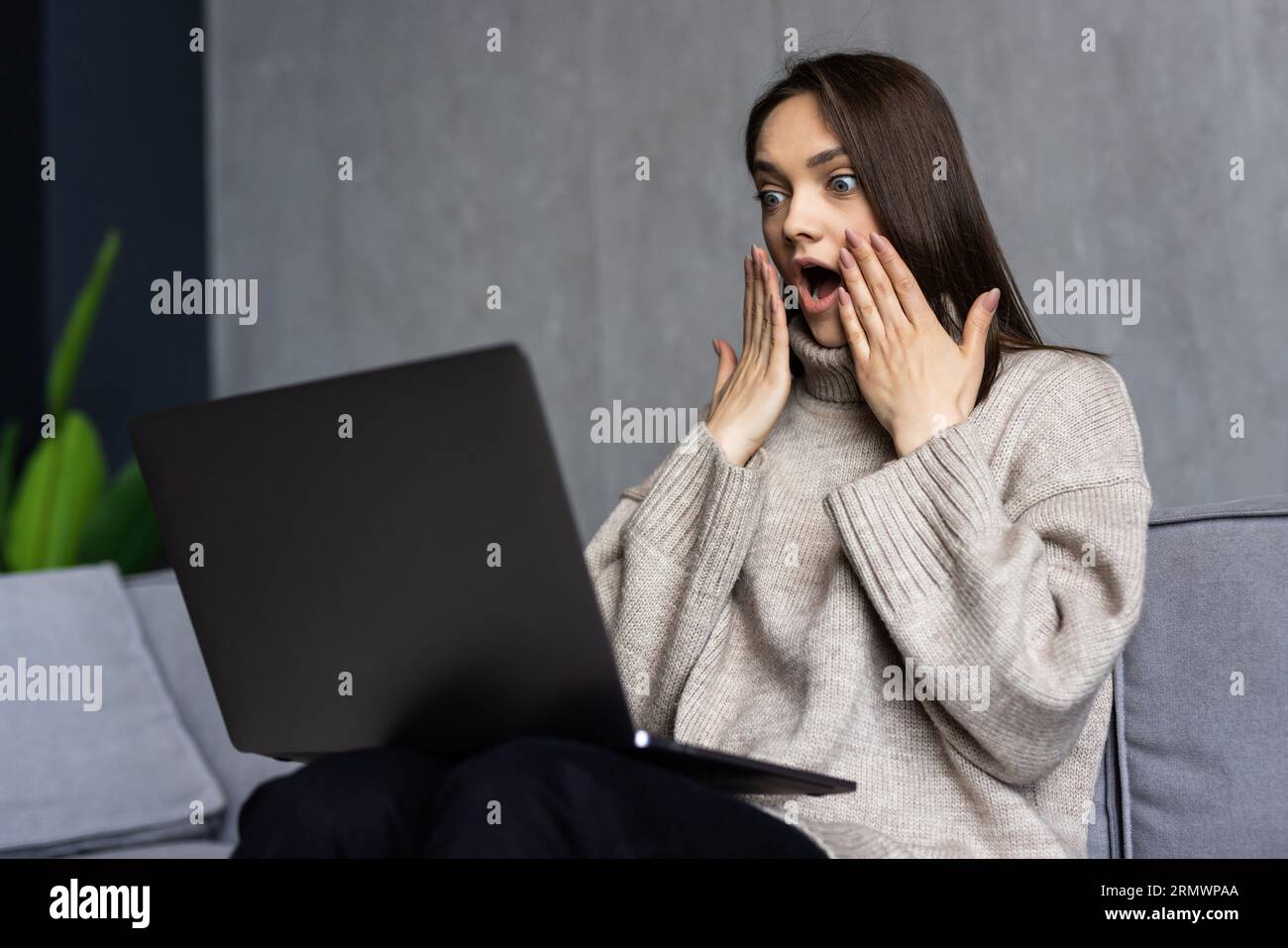 What is wrong. Anxious angry female splash hands unable to access ...