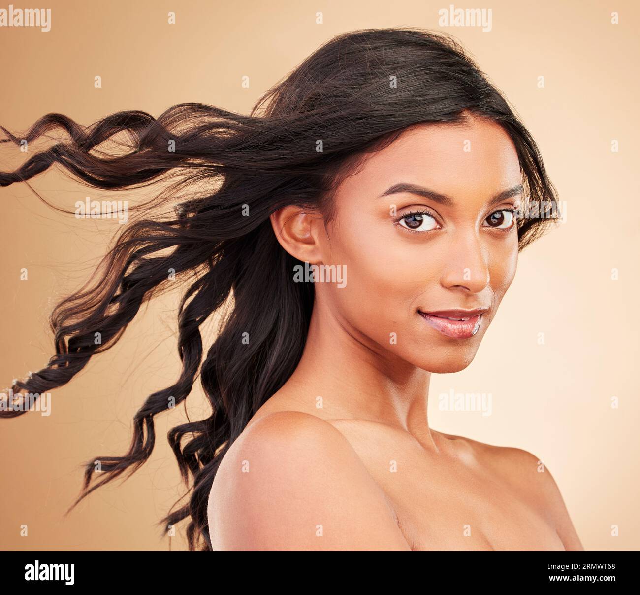 Hair, wind and beauty with woman in portrait, keratin treatment and ...