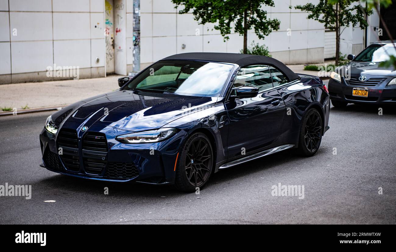 New York City, USA - July 23, 2023: 2023 BMW M4 Competition metal blue ...