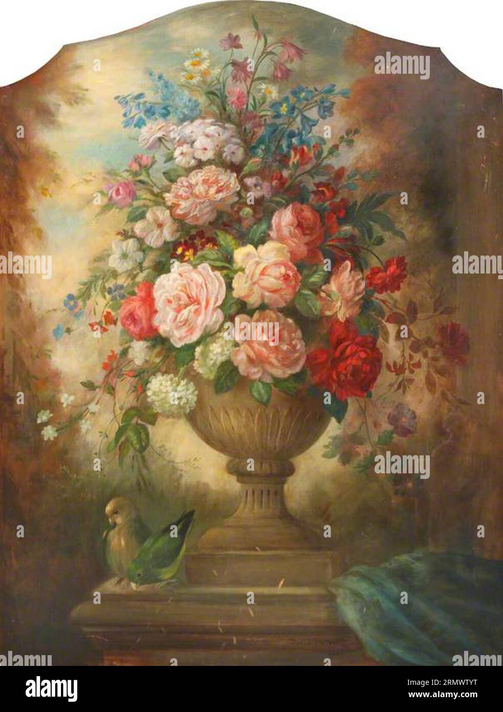 Flowers in an Urn with a Bird (firescreen) 1930 by David Paton Stock ...