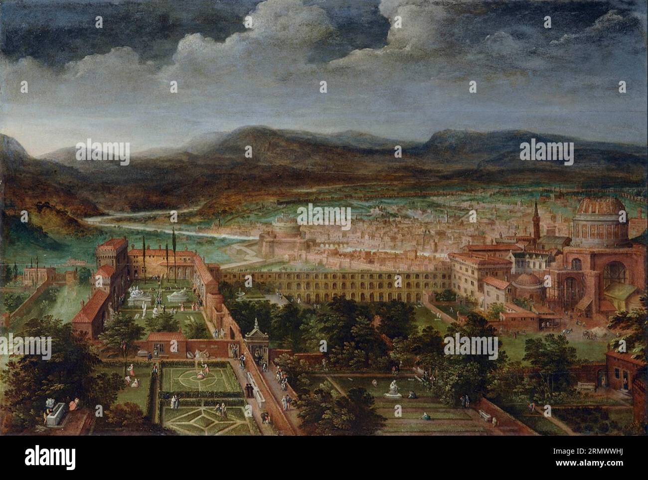 View of the Vatican gardens and St Peter's basilica 16th century by ...