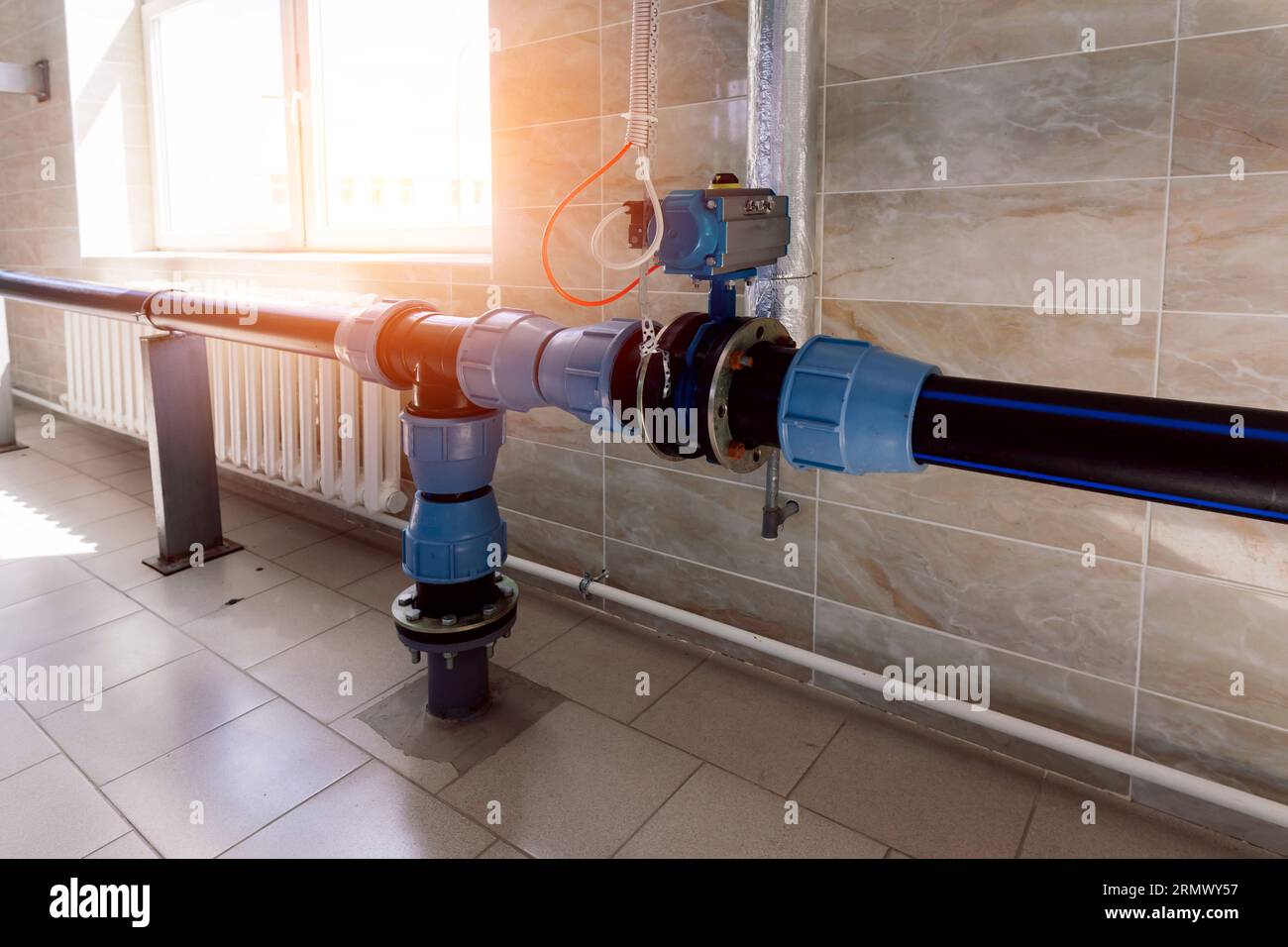 Pressure sensor in an industrial boiler room. Barometer in the heating ...