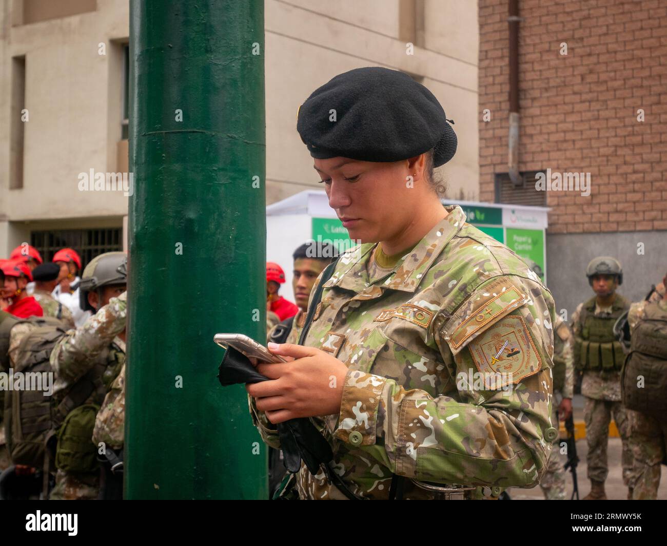 Lima, Peru - July 29 2023: A Peruvian Woman Dressed in Camouflage ...