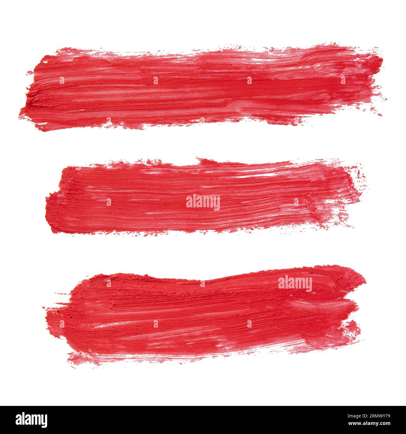 Red stripes painted with lipstick on white background with clipping ...