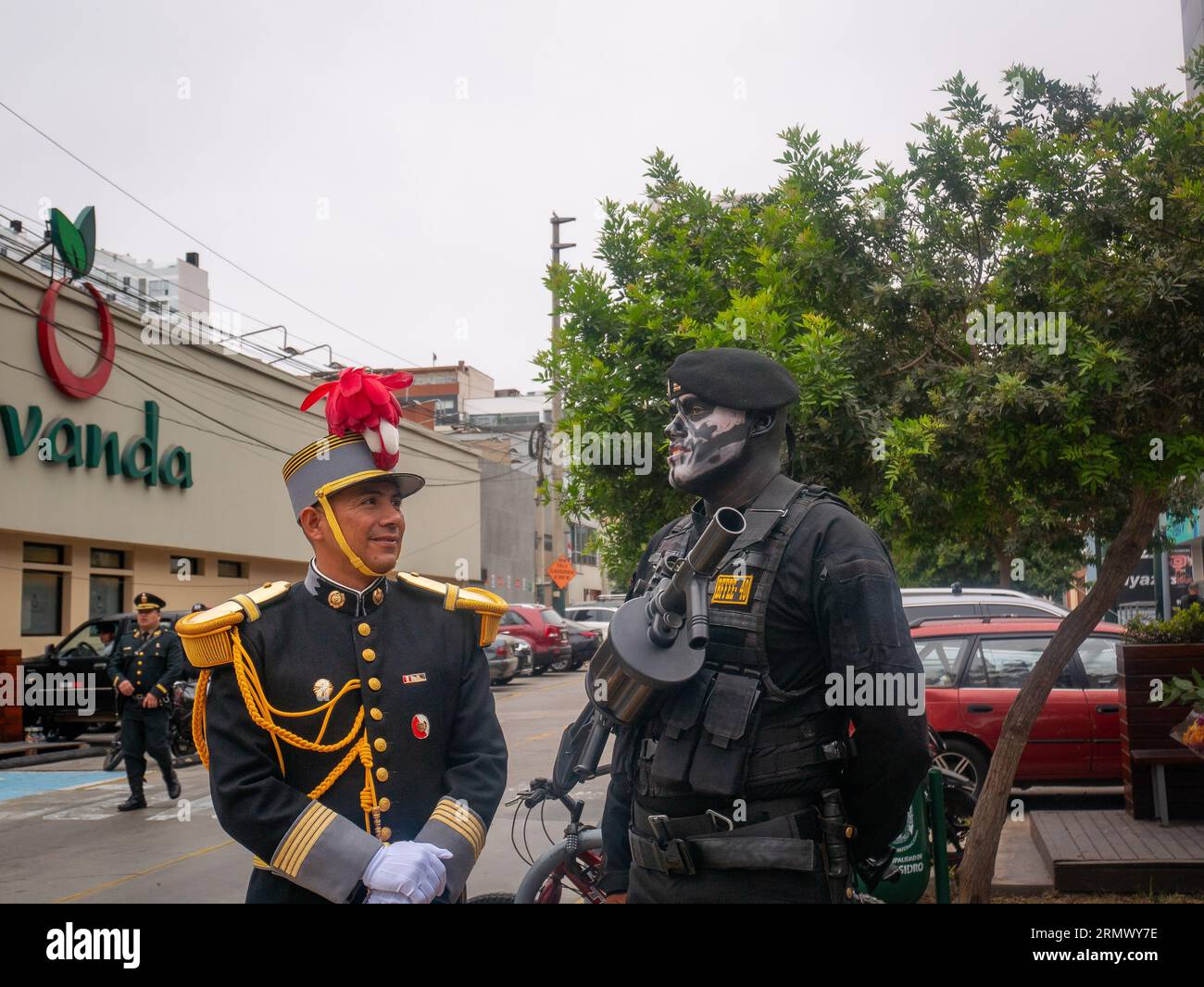Lima, Peru - July 29 2023: A Man in Uniform Talks to a Peruvian Man ...
