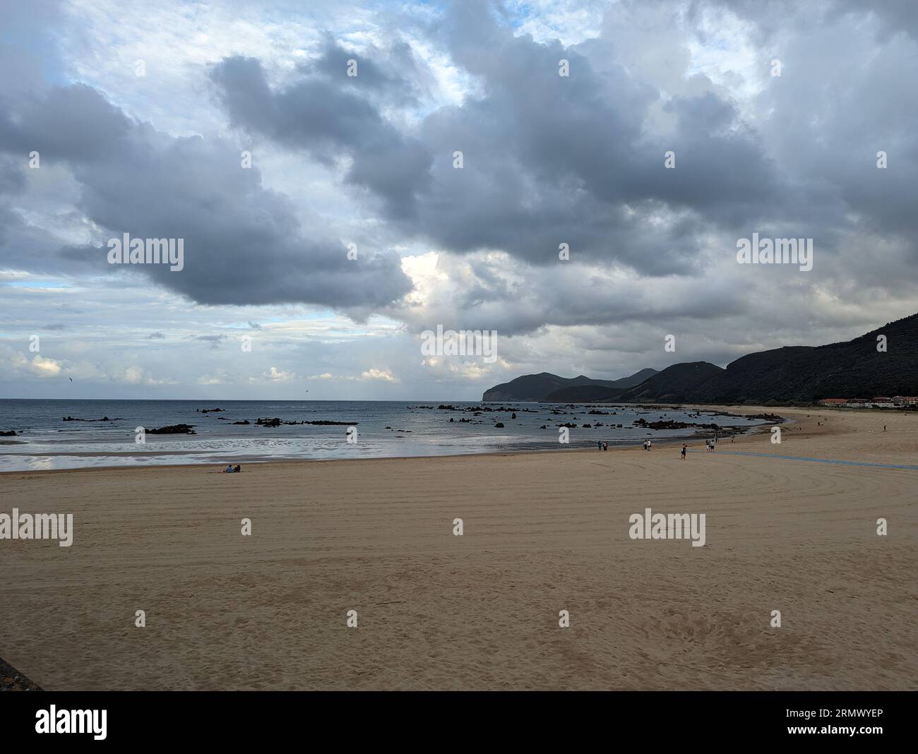 A serene coastal scene featuring the Playa Noja Beach in Spain Stock ...