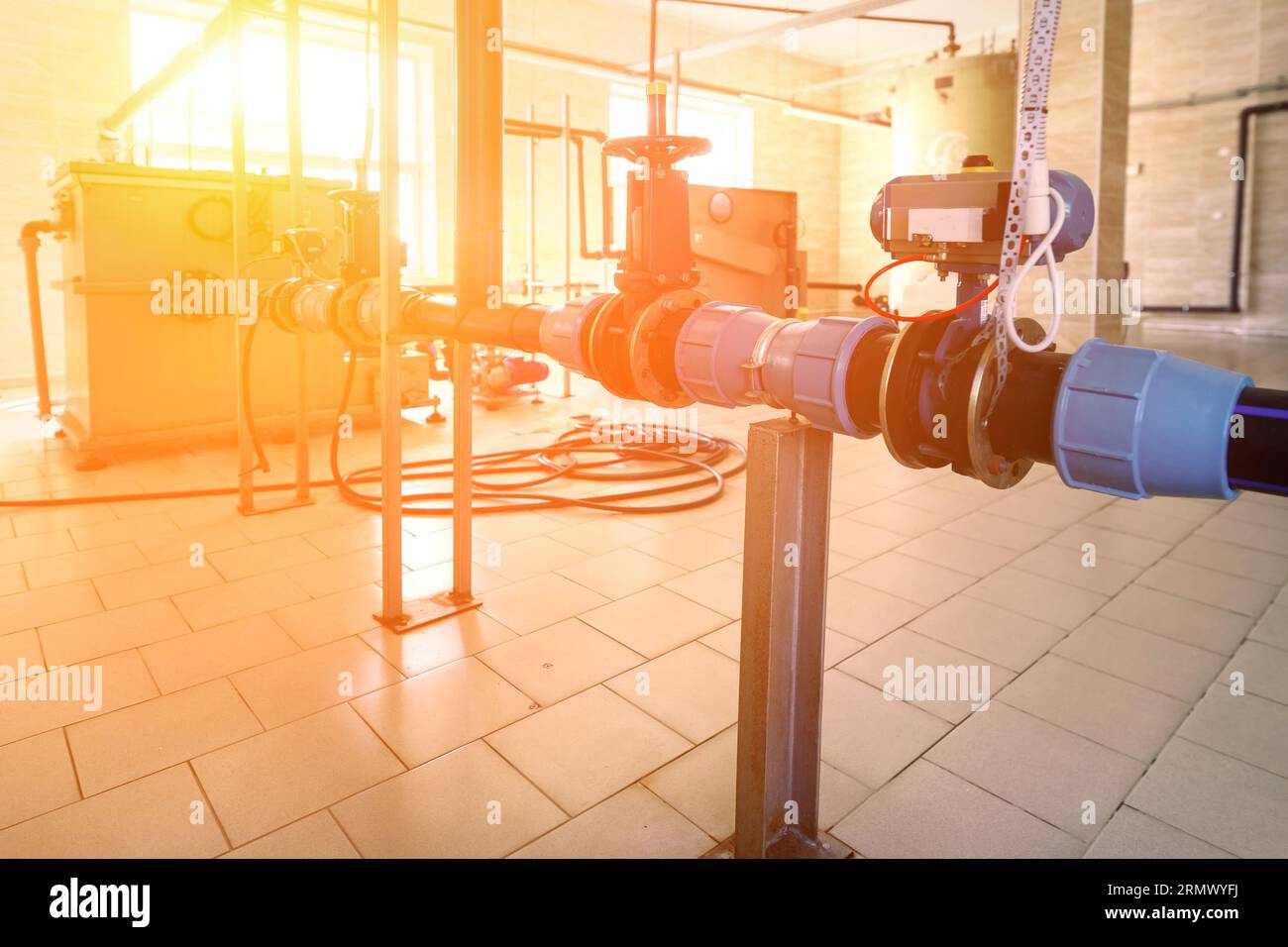 Pressure sensor in an industrial boiler room. Barometer in the heating ...