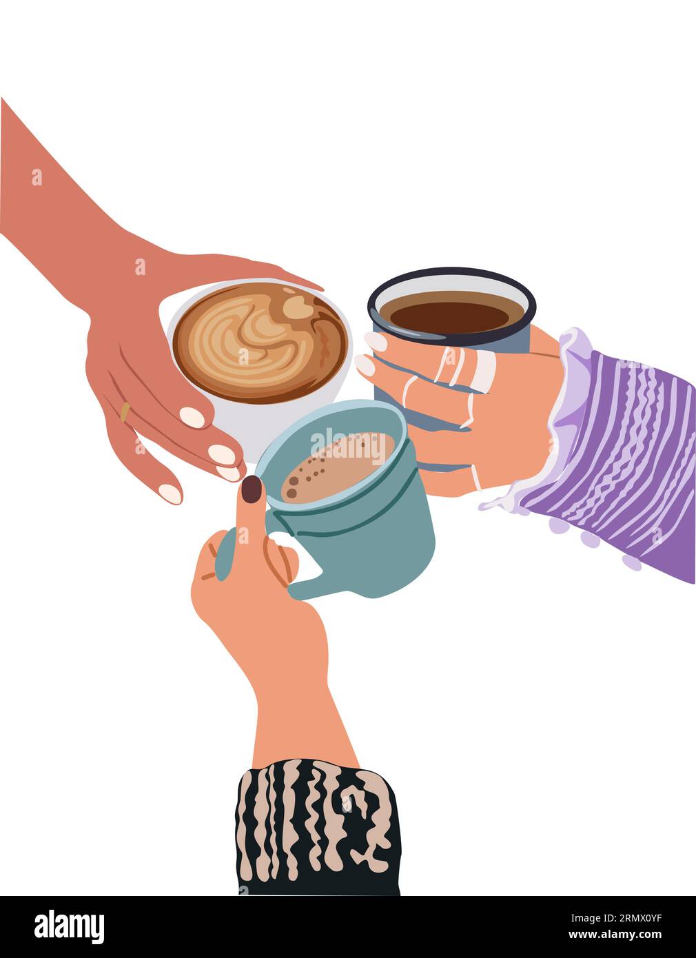 Cheers with tea and coffee cups in hands vector Stock Vector Image & Art - Alamy