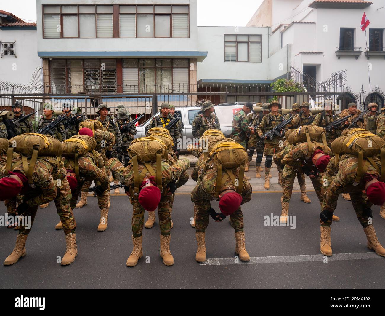Lima, Peru - July 29 2023: Peruvian Men Dressed in Camouflage Clothing ...