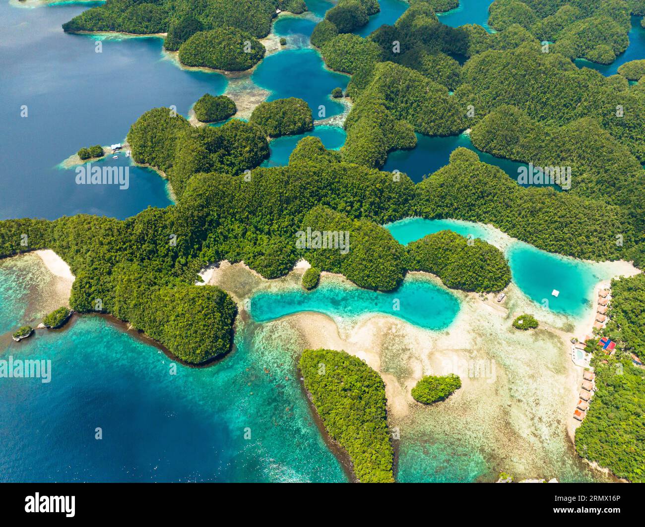 Turquoise water lagoon in Tropical Island. Seascape with coral reefs ...