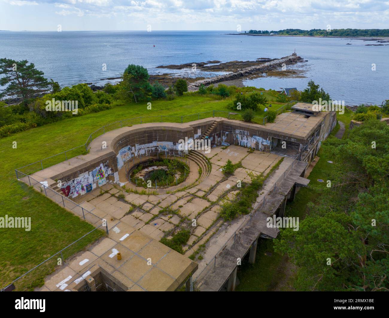 Fort Stark State Historic Site aerial view in summer at the mouth of ...