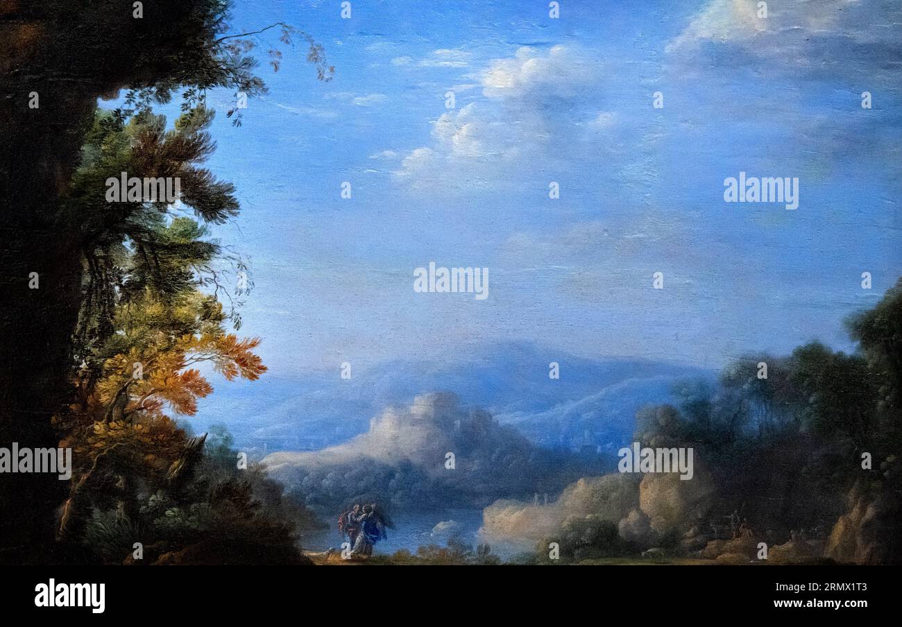 Landscape with Jacob wrestling the angel 17th century by Pierre Patel Stock Photo - Alamy