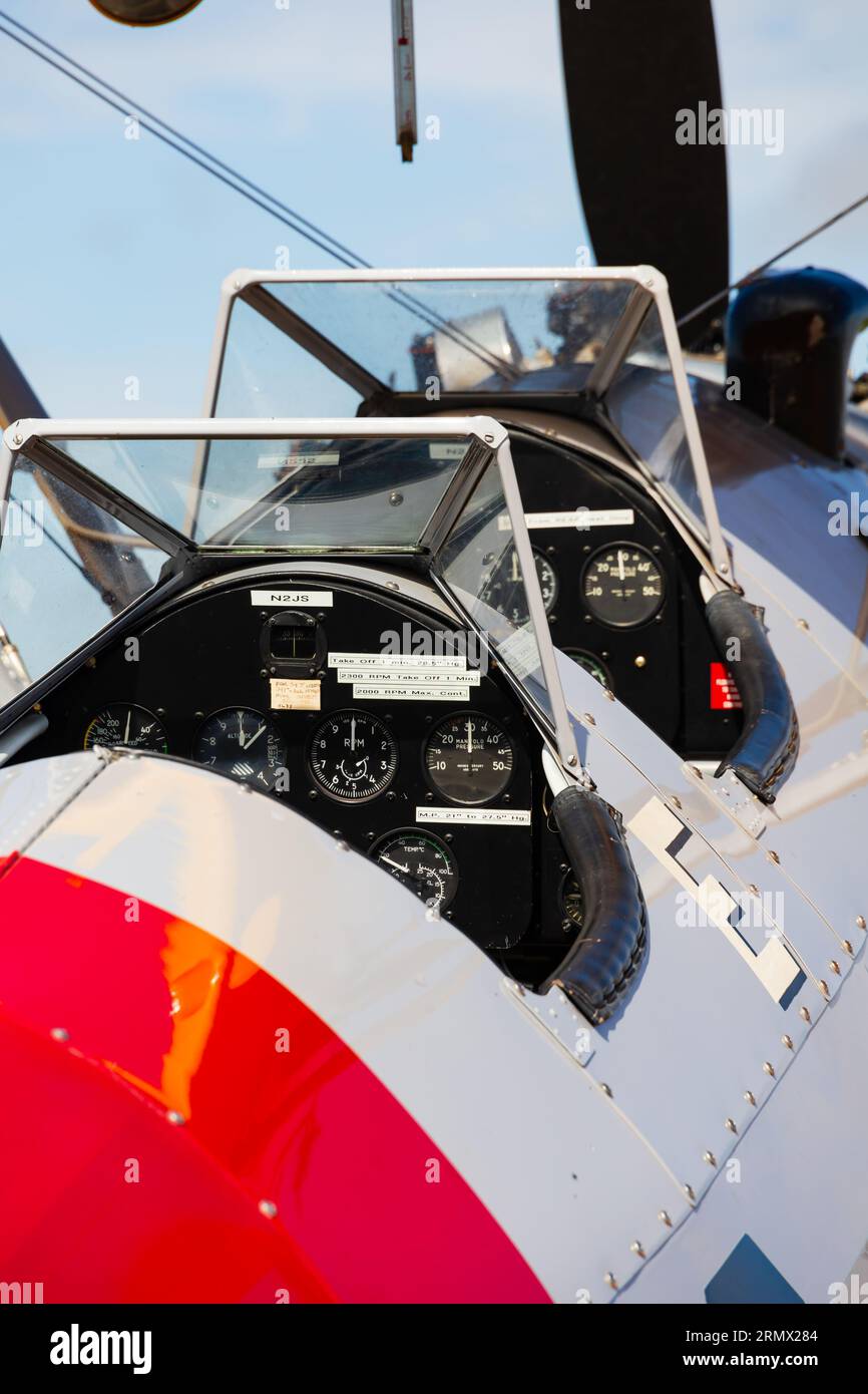 Cockpit view Vintage Boeing Stearman Kaydet 2 seat military bi plane ...