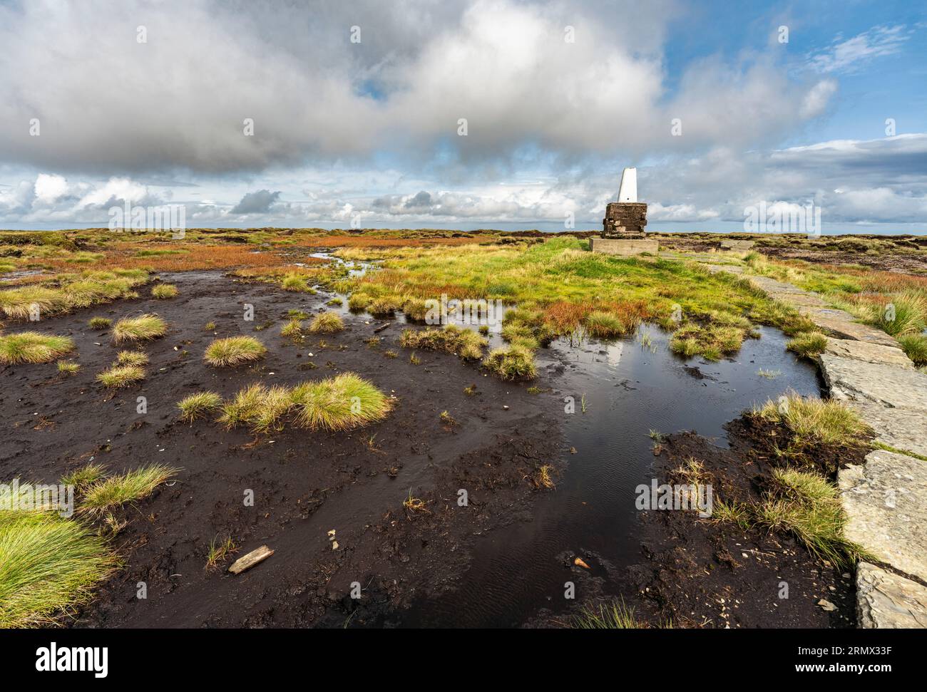 Triangulation pillar (trig point) on the blanket bog summit of The ...