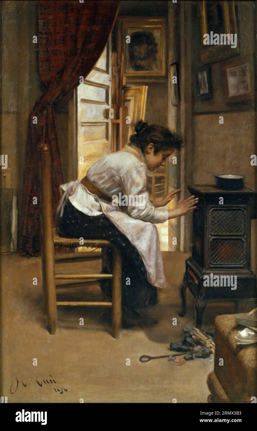 Beside the Fire 1896 by Manuel Cusí i Ferret Stock Photo - Alamy